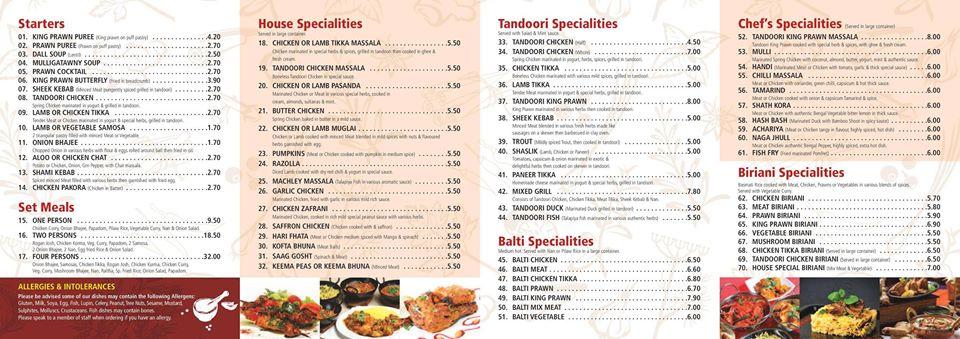 Menu at Di-lara Indian takeaway restaurant, London