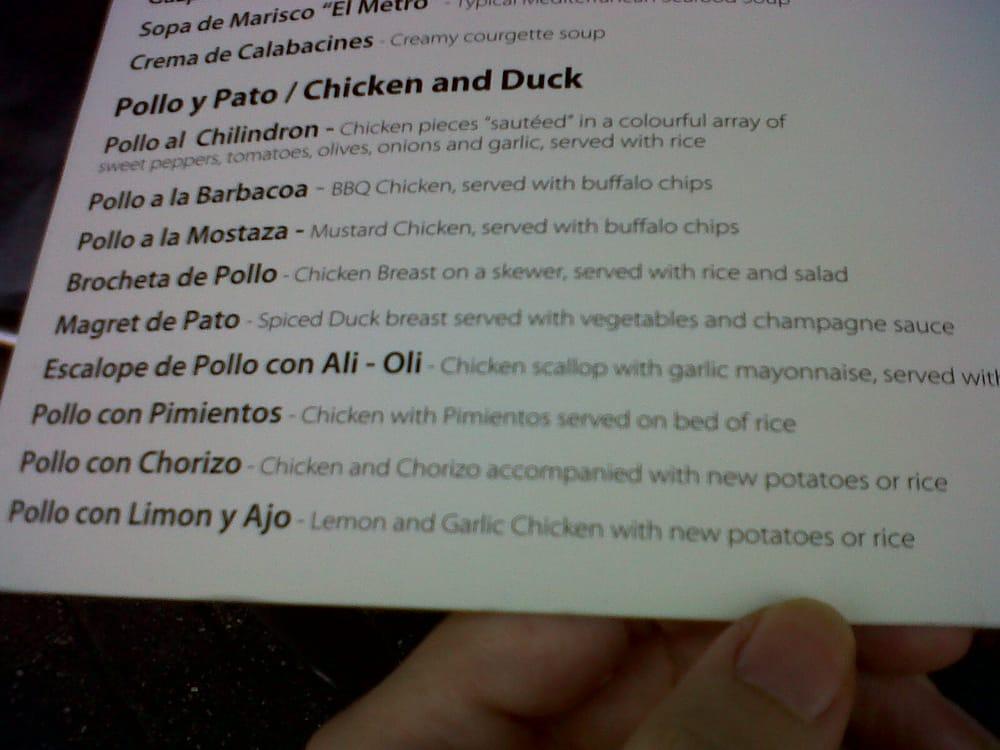 Menu at El Metro restaurant, London, 10-12 Effie Rd