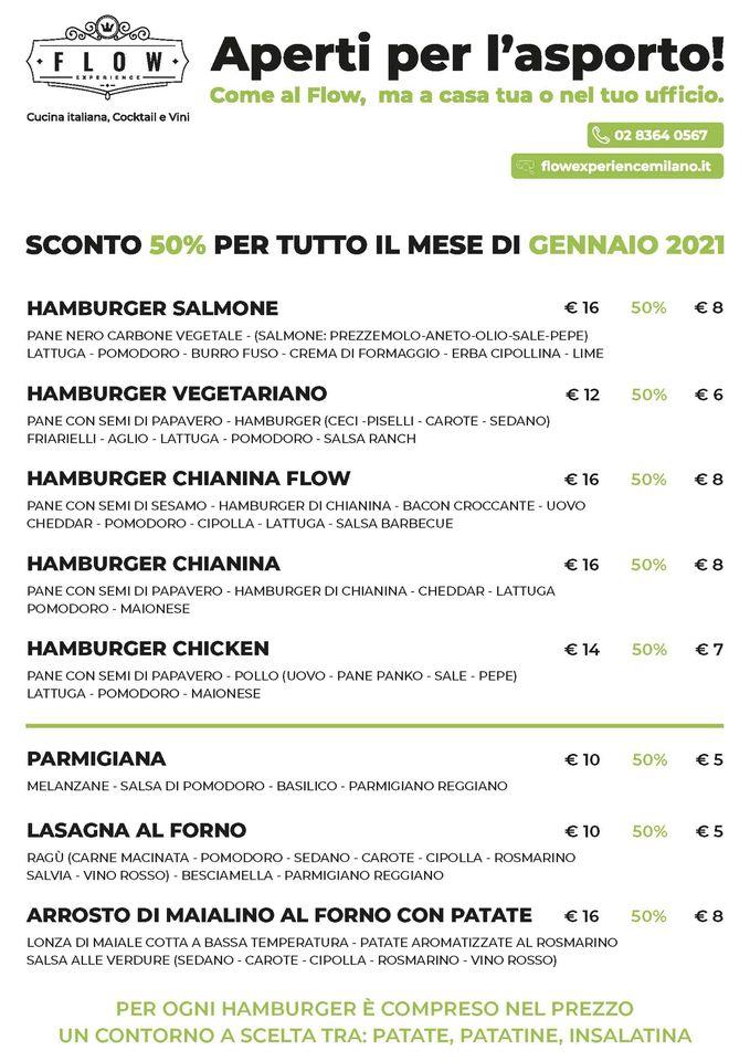 Menu at FLOW Experience restaurant, Milan
