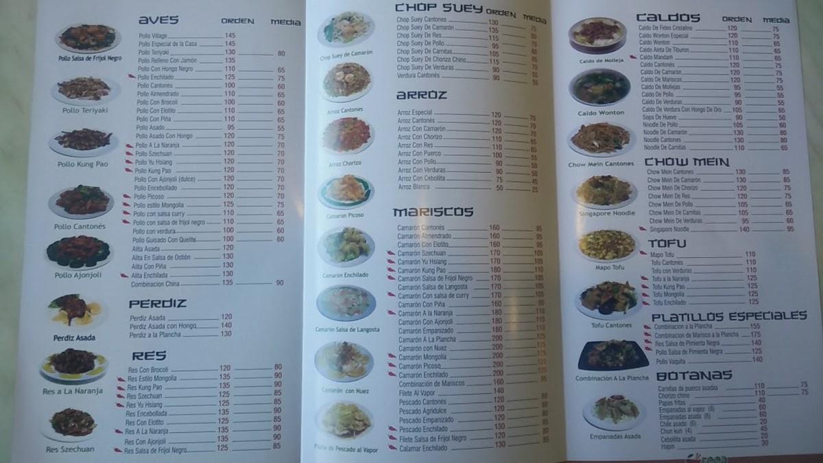 Carta del restaurante Food Village, Tijuana