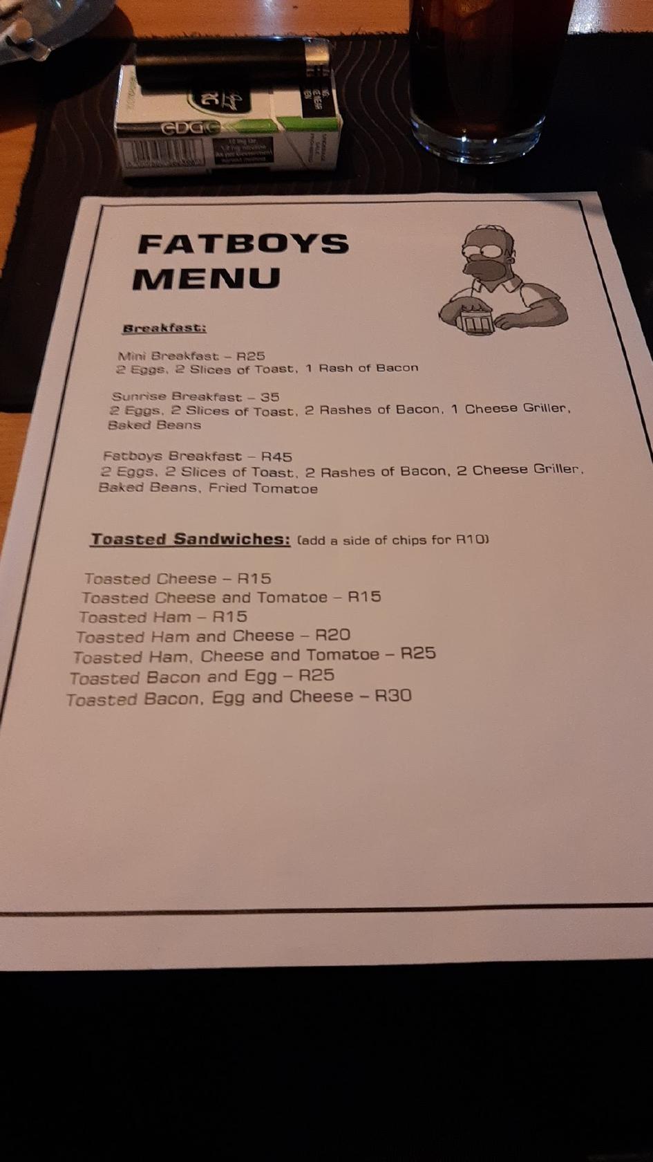 Menu at Fat Boys Grill restaurant, Roodepoort