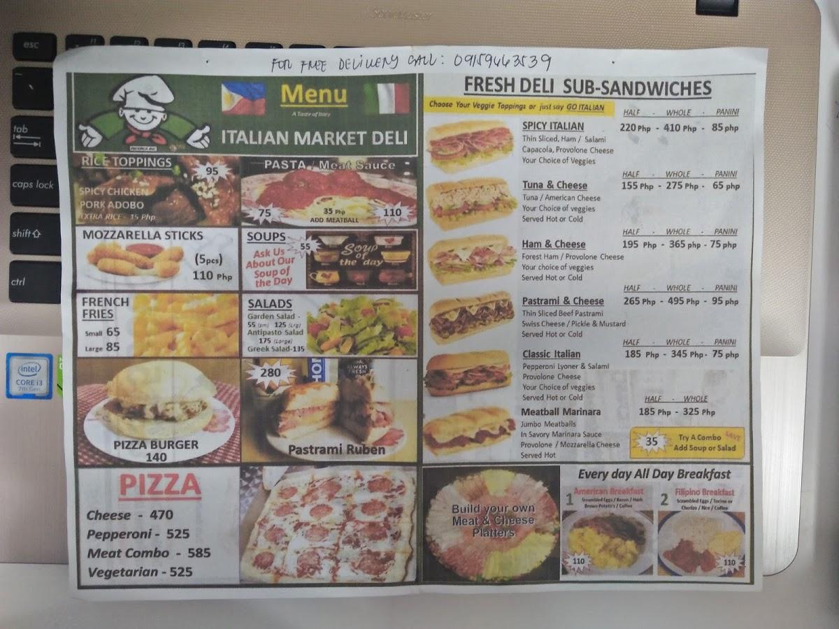 Menu at Italian Market Deli restaurant, Tacloban City