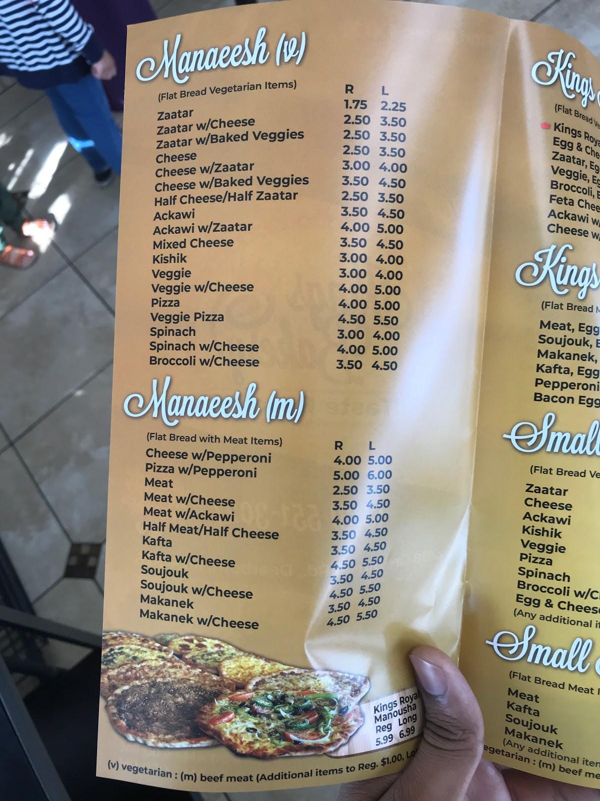Menu at Kings Bakery "Home of the Manouwich", Dearborn