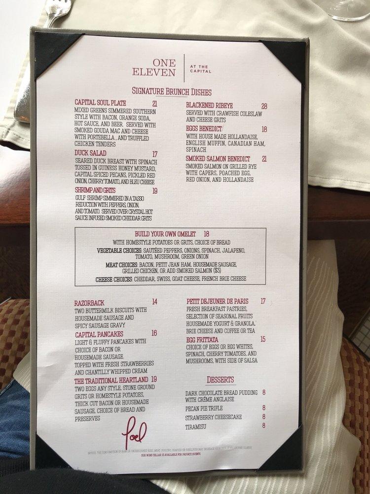 Menu at One Eleven steakhouse, Little Rock