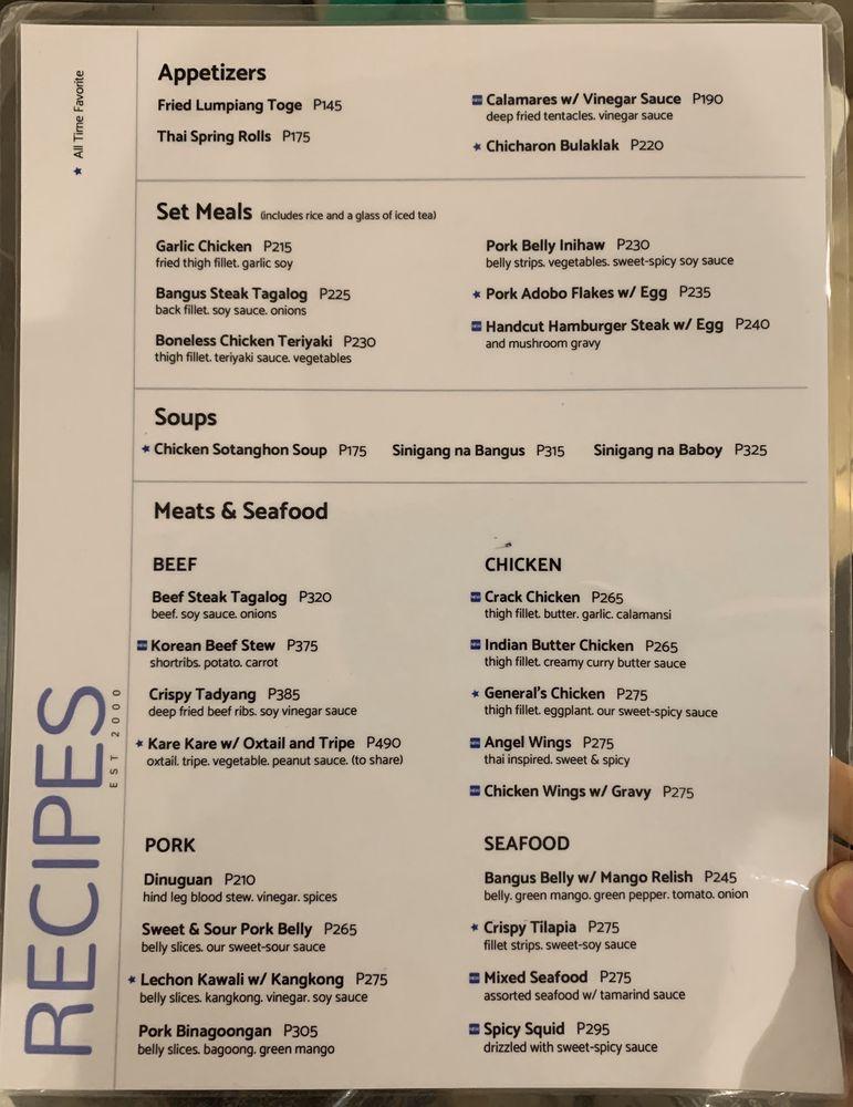 Menu at Recipes By Cafe Metro, Mandaluyong, Unit 559