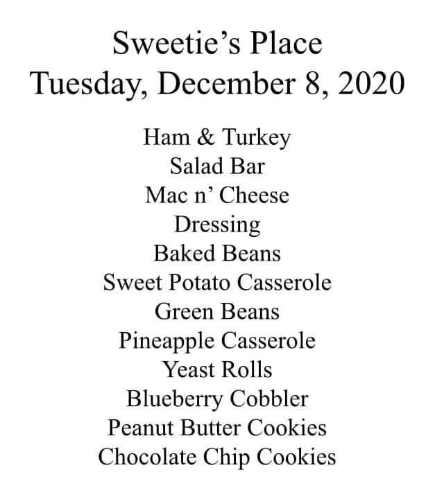 Menu at Sweetie’s Place restaurant, Oneonta