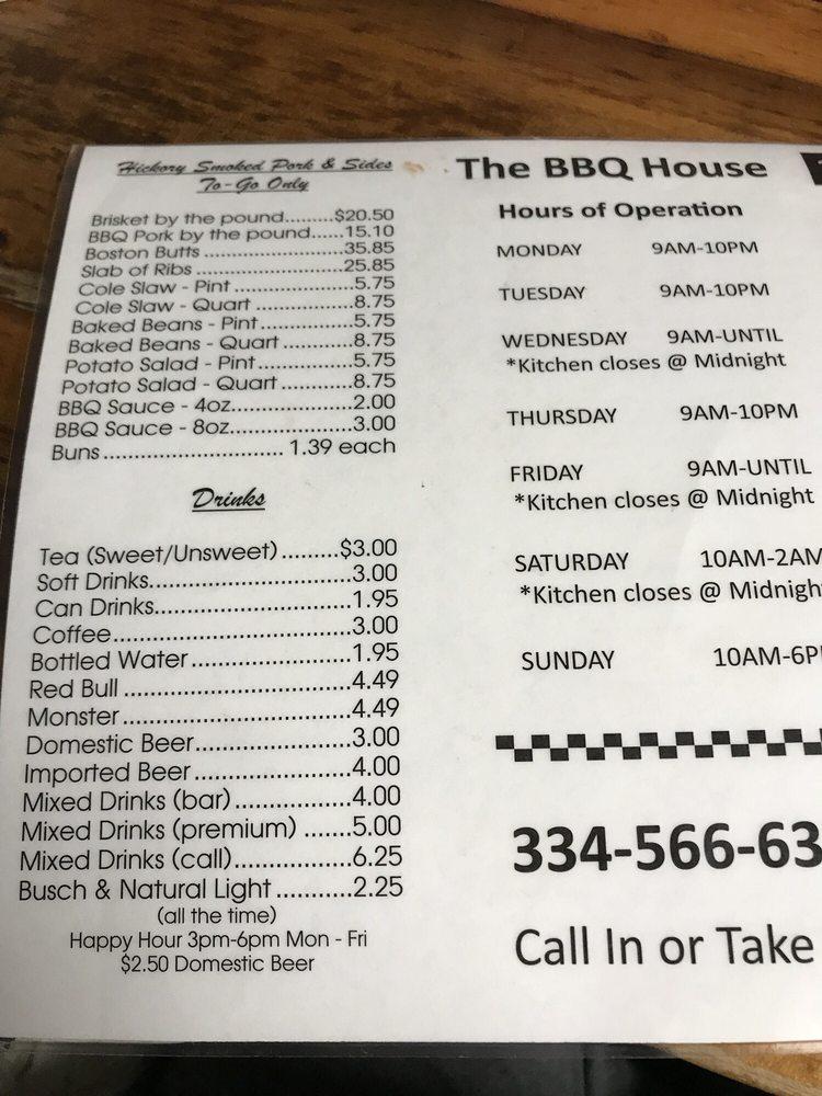 Menu at The BBQ House, Troy, US-231