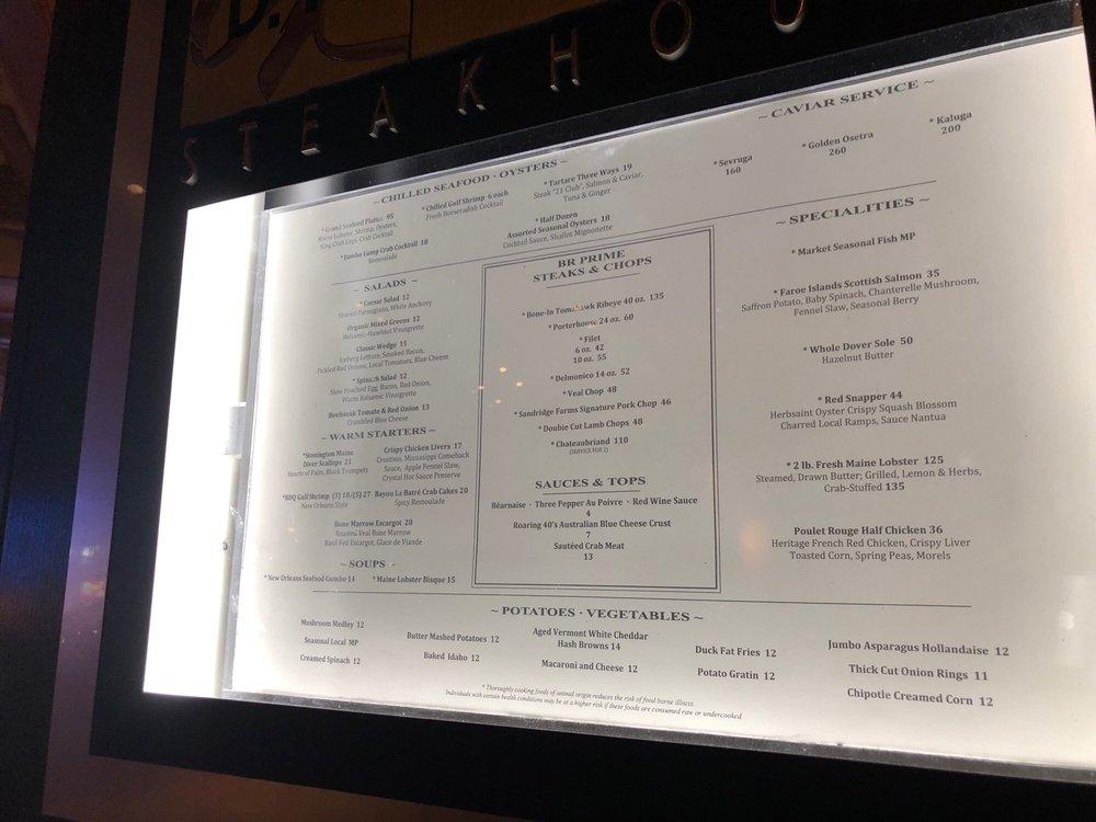 Menu at BR Prime steakhouse, Biloxi, 875 Beach Boulevard