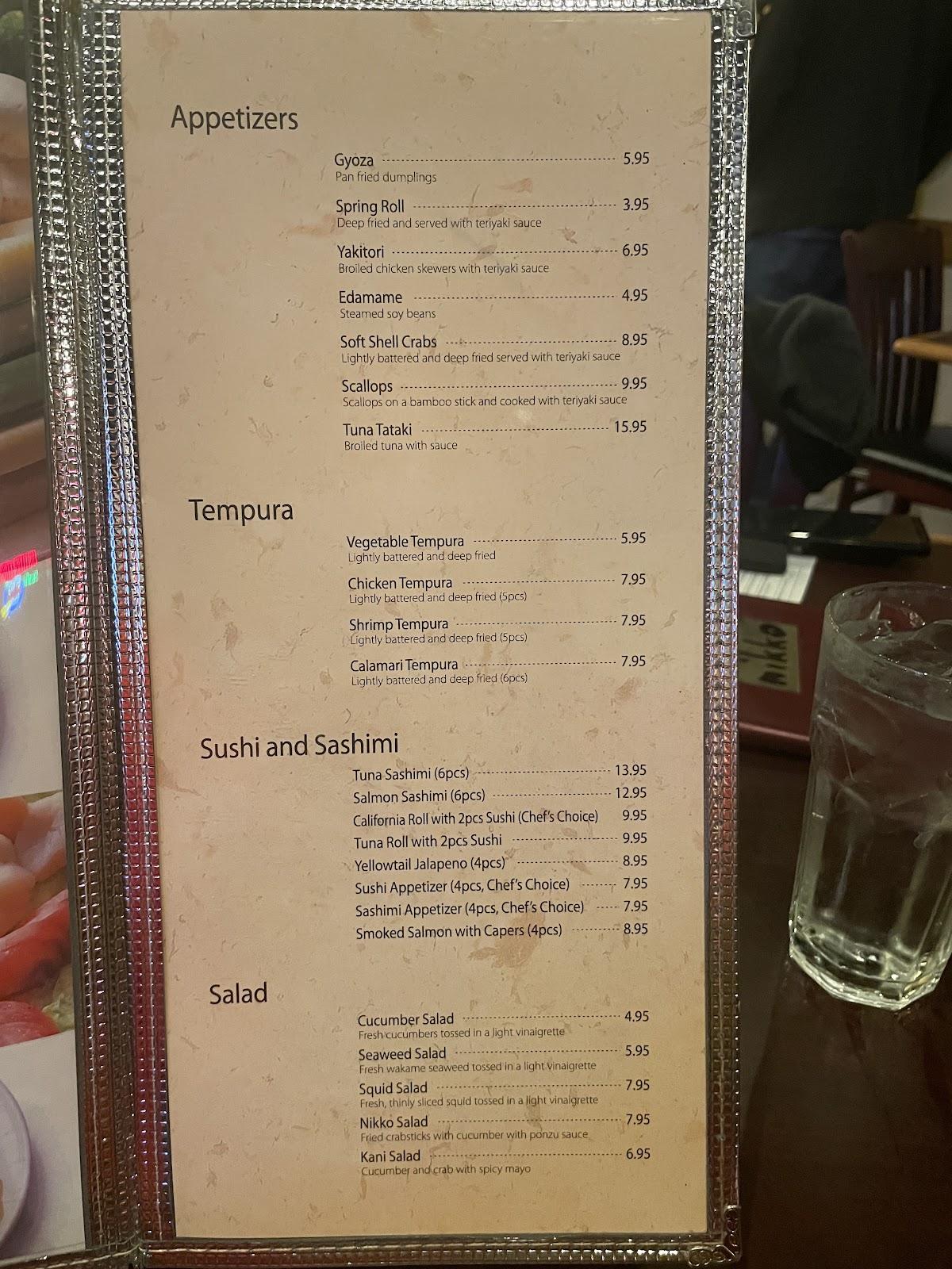 Menu at Nikko Japanese Steakhouse, Tyrone