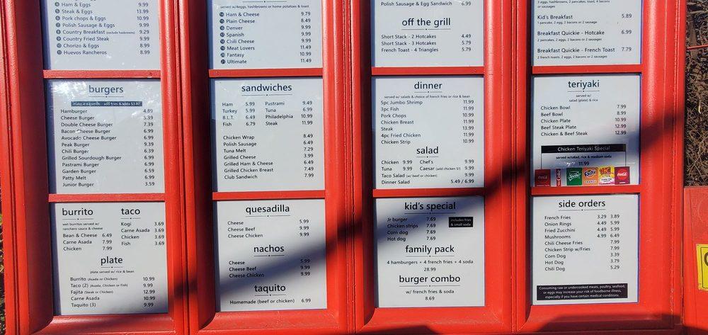 Menu at Peak Burger fast food, La Mirada