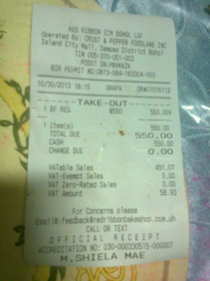 Menu at Red Ribbon, Tagbilaran City, Island City Mall