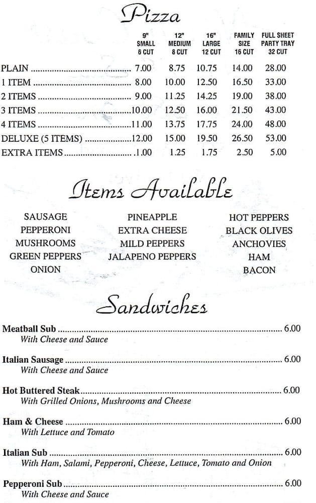 Menu at Leanza's North Coast Pizza & Subs pizzeria, Parma