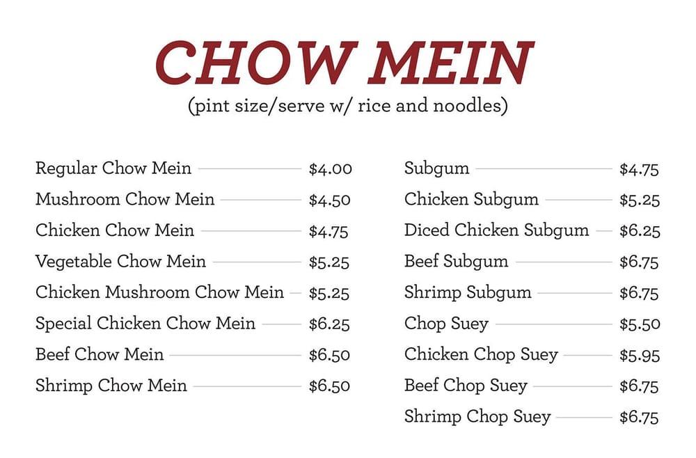 Menu at Leo's Chow Mein restaurant, Saint Paul