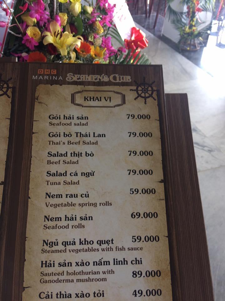 Menu at Nhà hàng-Bar Seamen's Club, Da Nang