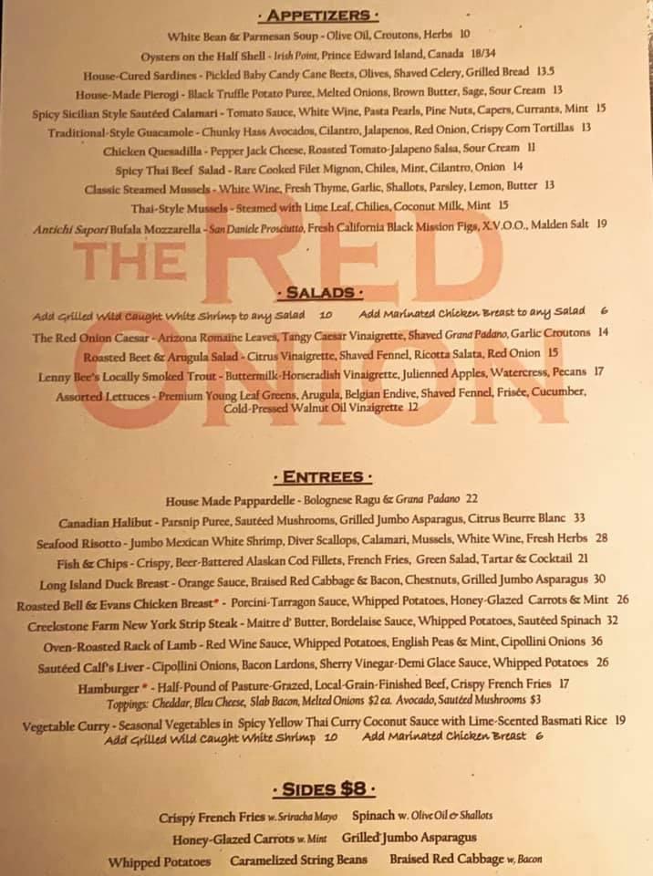 Menu at The Red Onion pub & bar, Woodstock