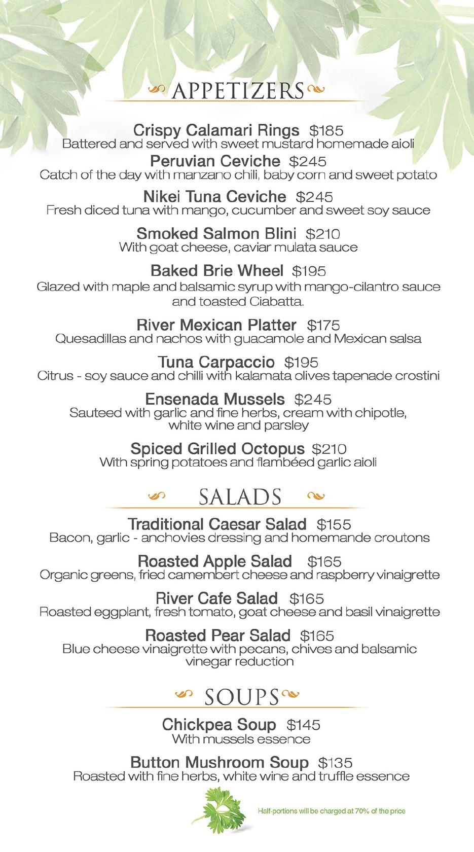 Menu at River Cafe, Puerto Vallarta