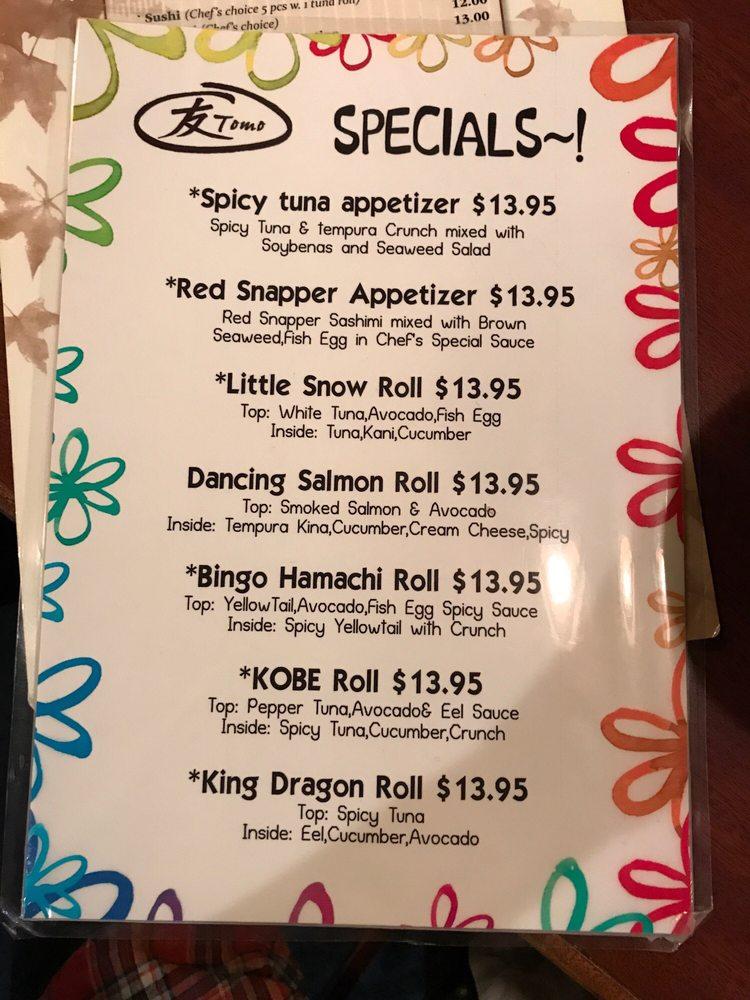 Menu at Tomo restaurant, Saugerties, 330 NY-212