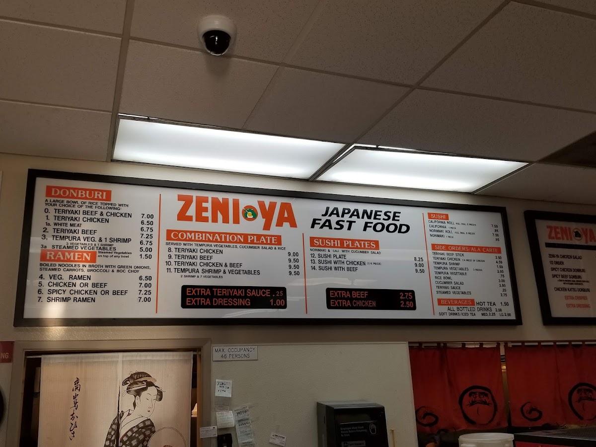 Menu at Zeni-Ya Japanese Fast Food, Fresno
