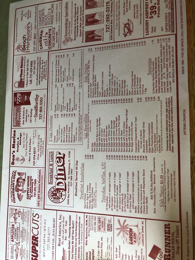 Menu at Doe Doe's Diner restaurant, Seminole
