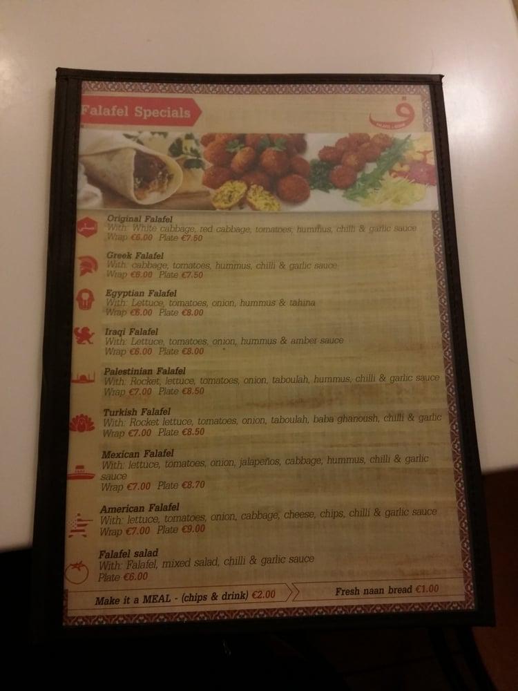 Menu at Falafel restaurant, Dublin