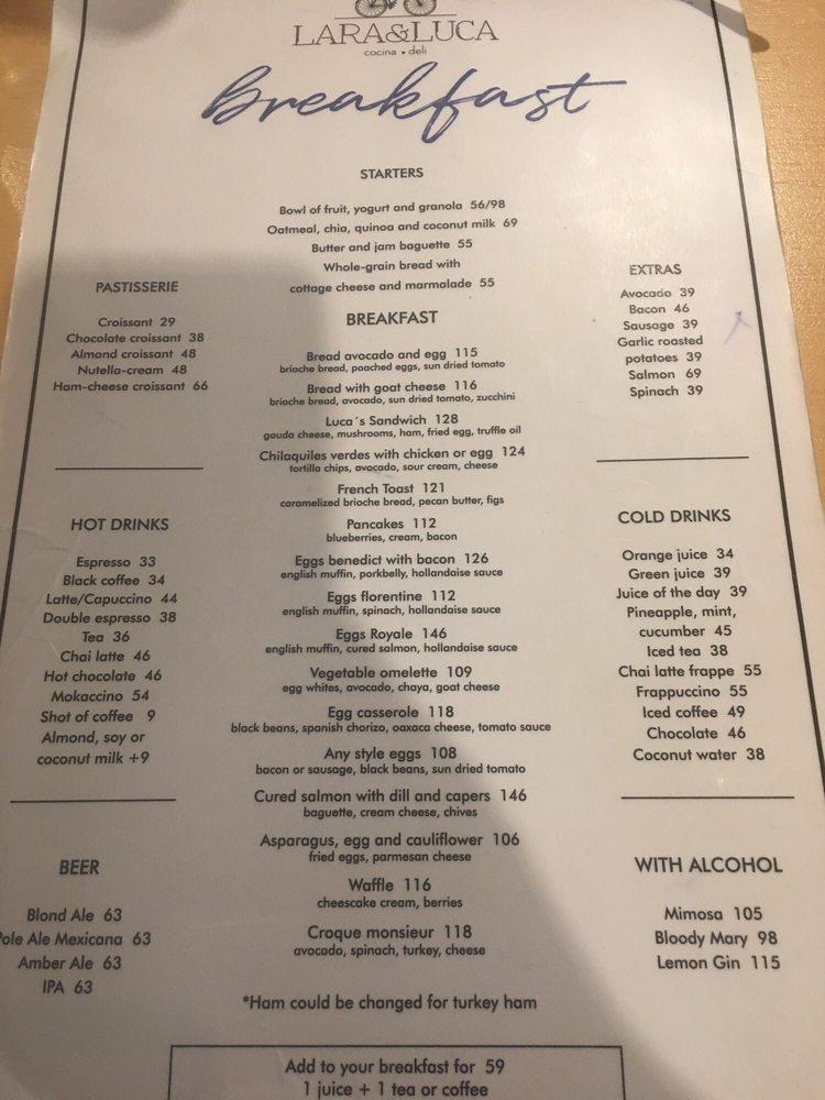 Menu at Lara&Luca Playa del Carmen restaurant, Playa del Carmen