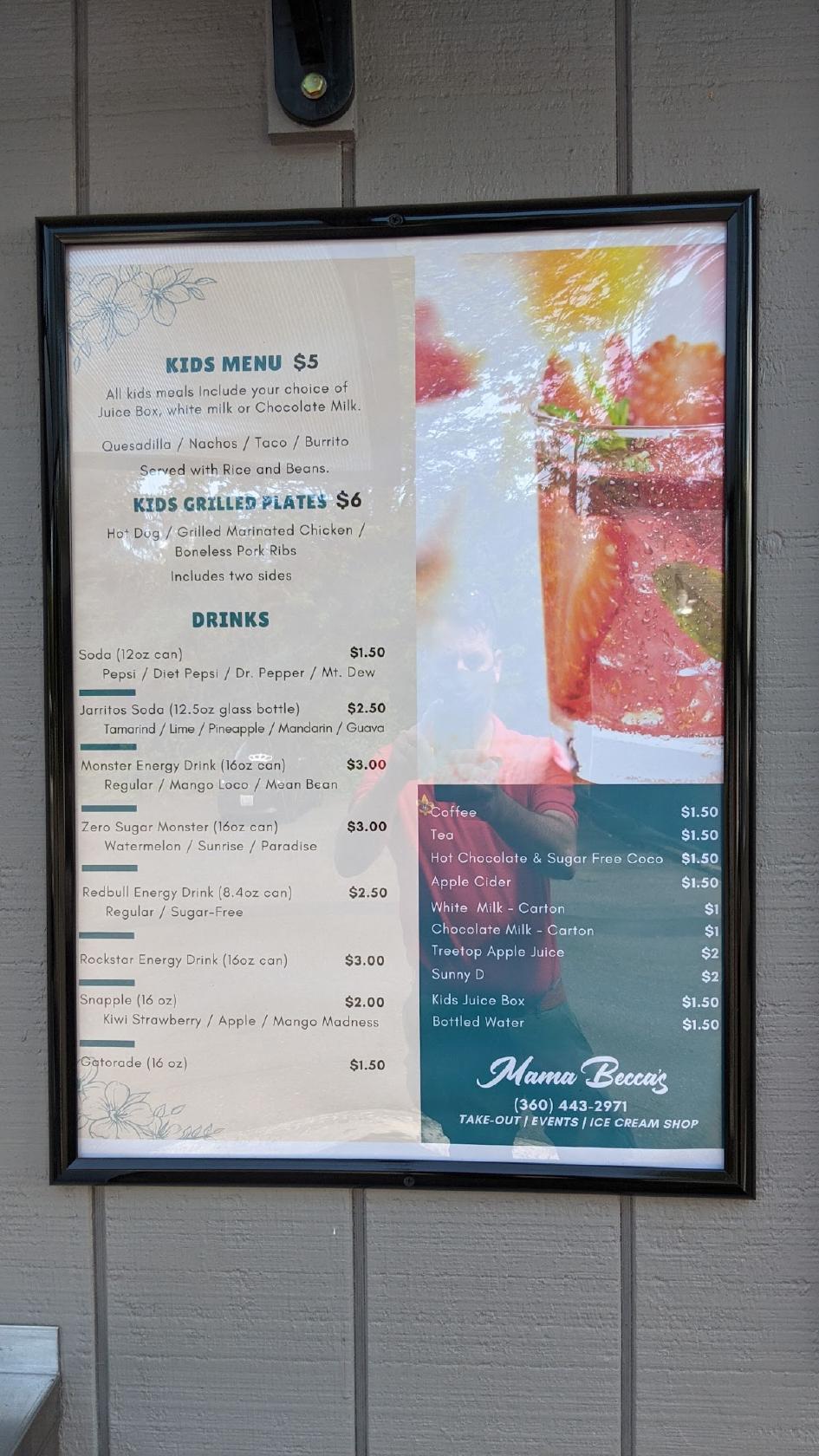 Menu at Mama Becca's fast food, Port Orchard