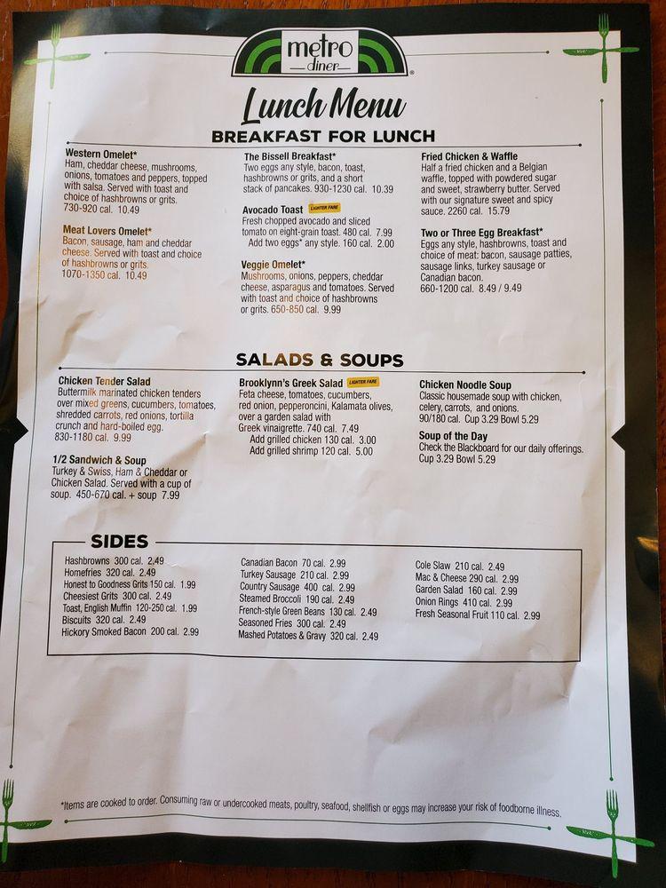 Menu at Metro Diner restaurant, Tampa