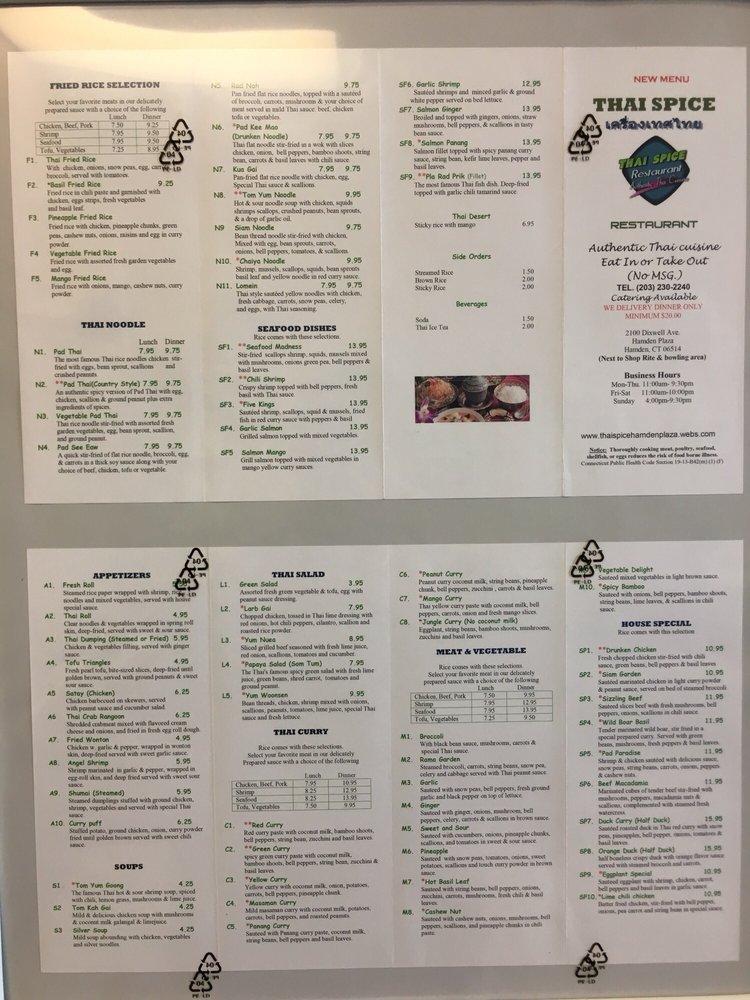 Menu at Thai Spice Restaurant, Hamden, Dixwell Ave