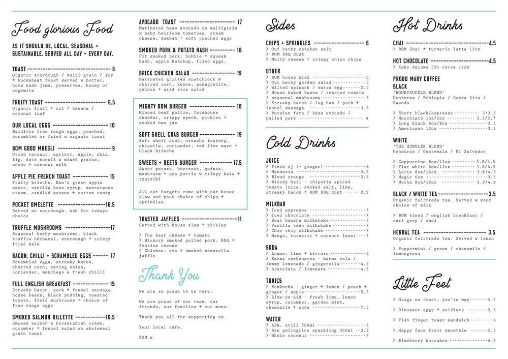 Menu at Brother of Mine cafe, Baldivis