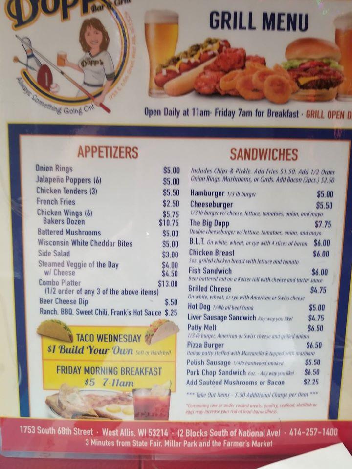 Menu at Dopp's Bar & Grill, West Allis, S 68th St