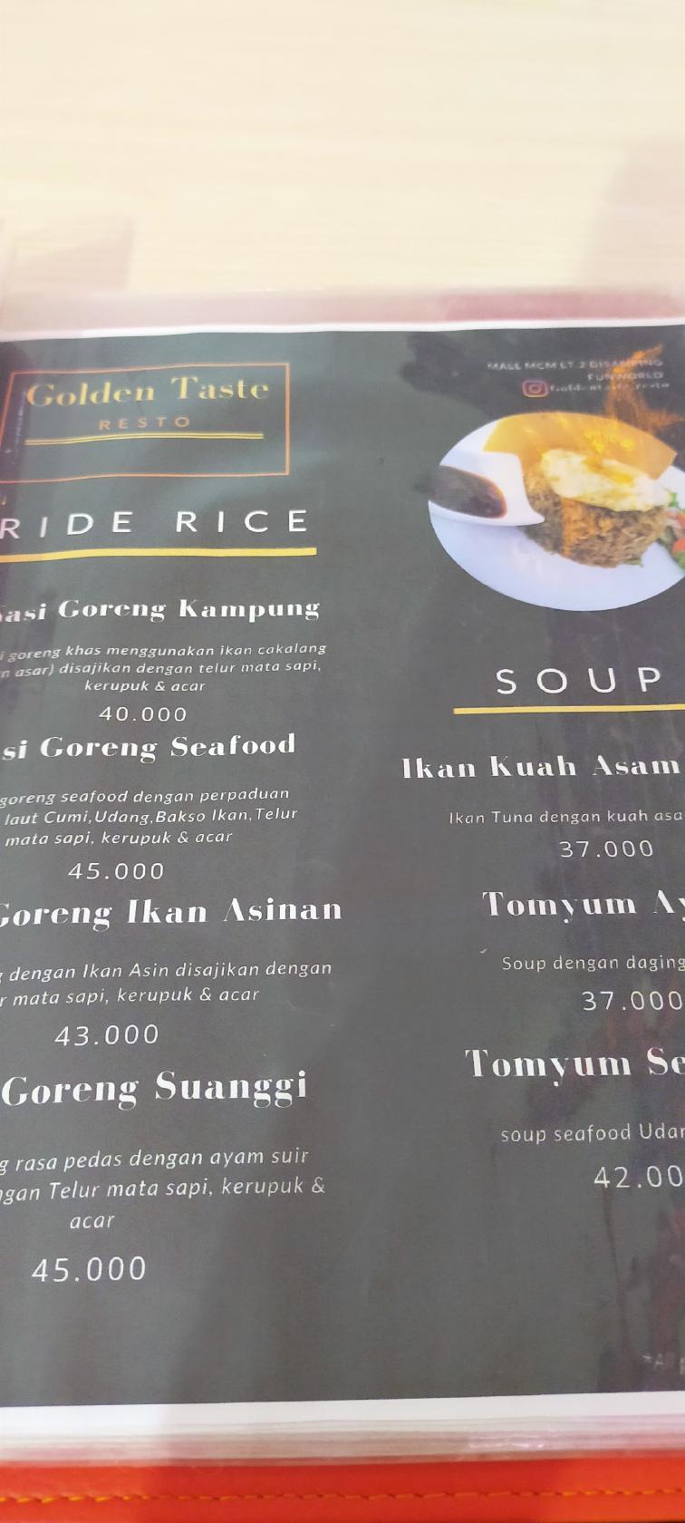 Menu at Golden Taste Resto Ambon restaurant, Teluk Ambon