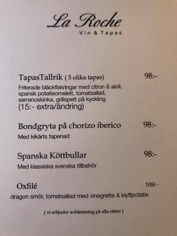 Menu at La Roche pub & bar, Malmö