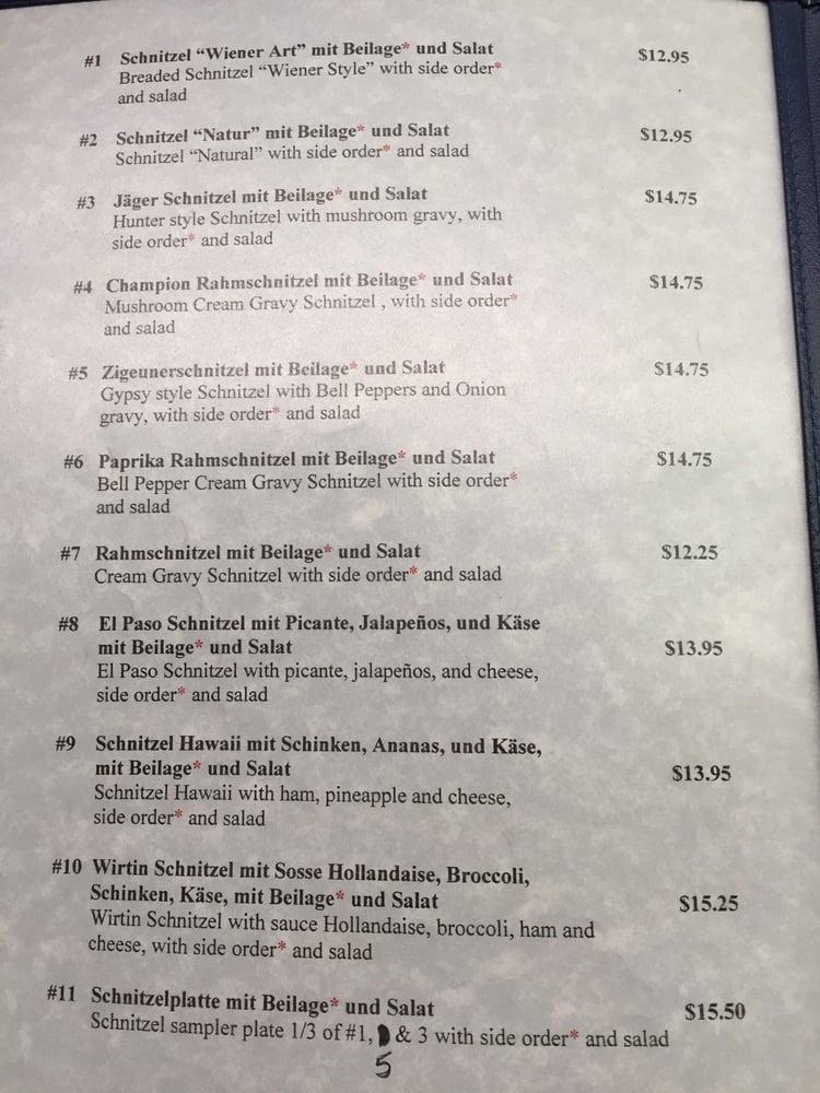 Menu at Little Bavarian Restaurant, El Paso