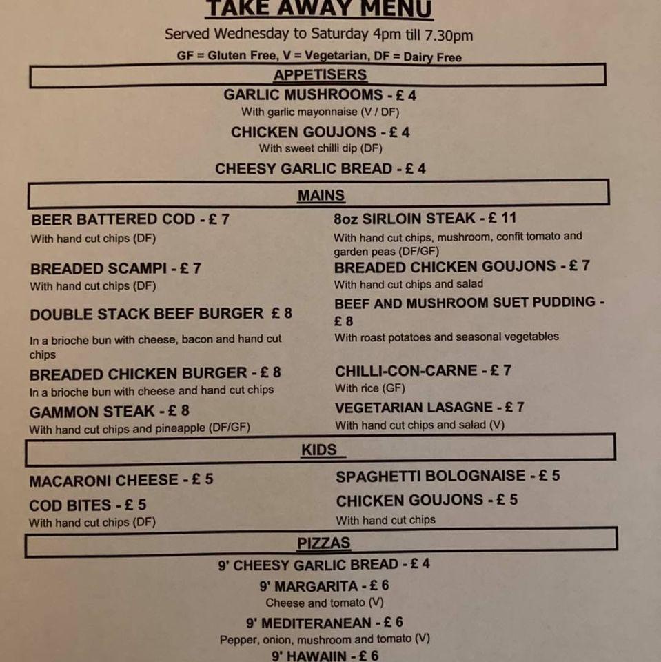 Menu at Livingstone’s restaurant, Kessingland