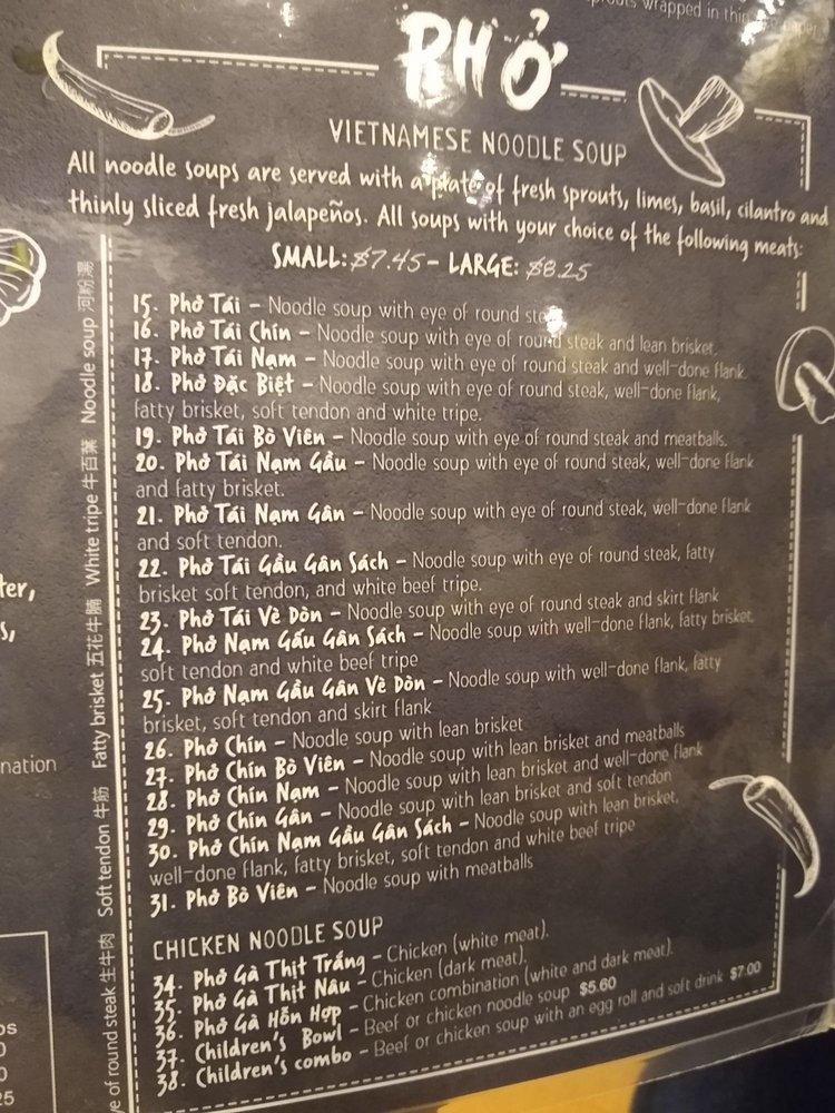 Menu at Pho Ben restaurant, Sugar Land, Wescott Ave Ste. 238