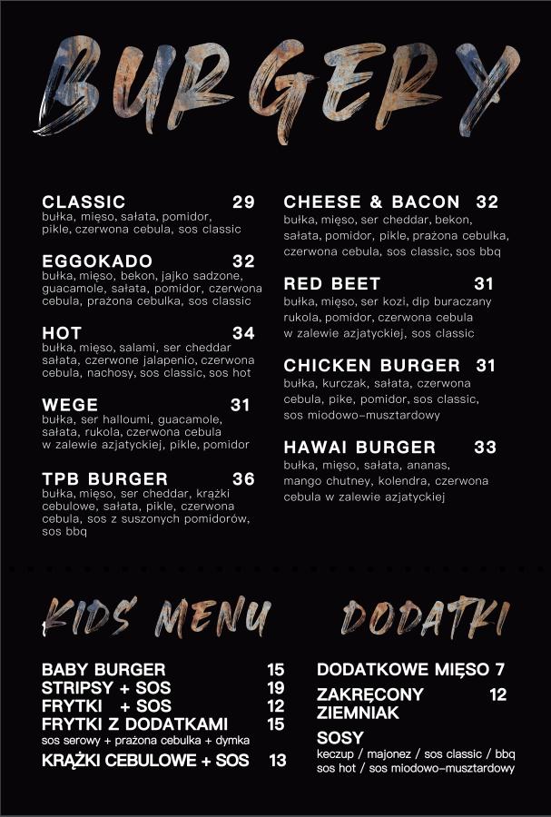 Menu at Trailer Park Burgers restaurant, Kraków, Huta Wita FoodTruck Park