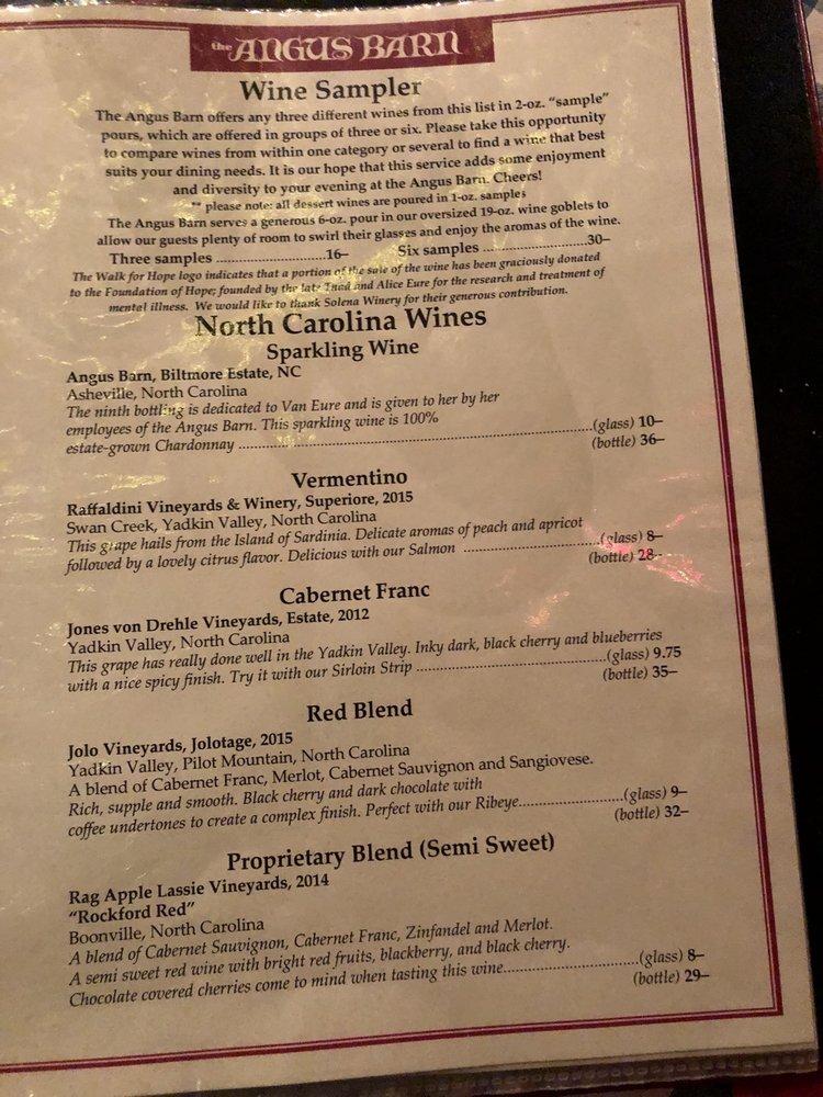 Menu at Angus Barn, Raleigh, Glenwood Ave