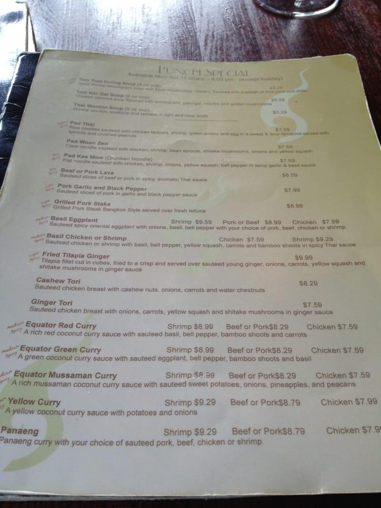 Menu at Café Equator Thai Cuisine restaurant, Metairie, Severn Ave