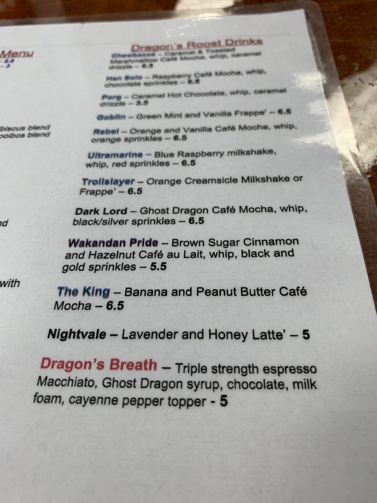 Menu at Dragon's Roost Coffee & Games restaurant, Holland