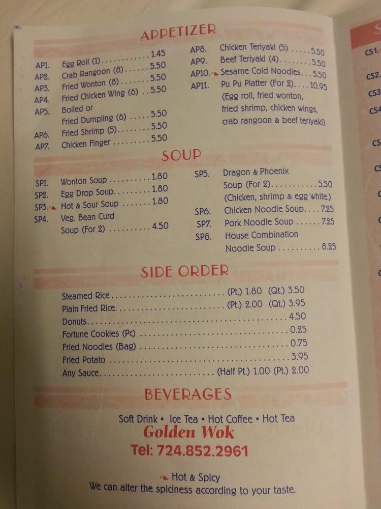 Menu at Golden Wok Chinese Restaurant, Morrisville, 140 Greene Plaza
