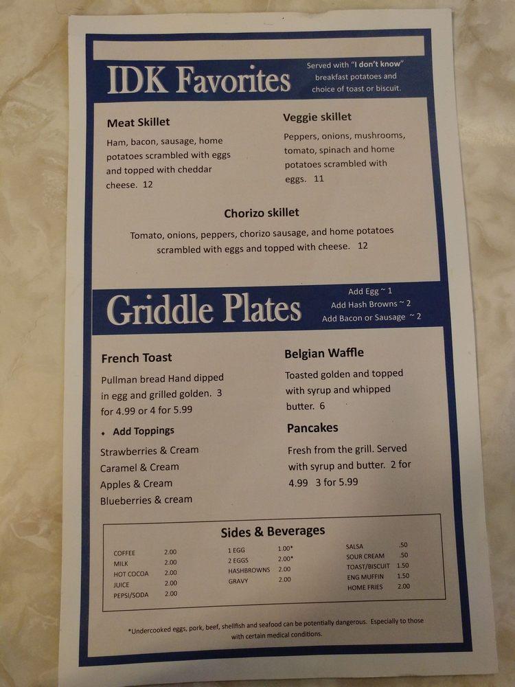 Menu at IDK Restaurant, Kennewick