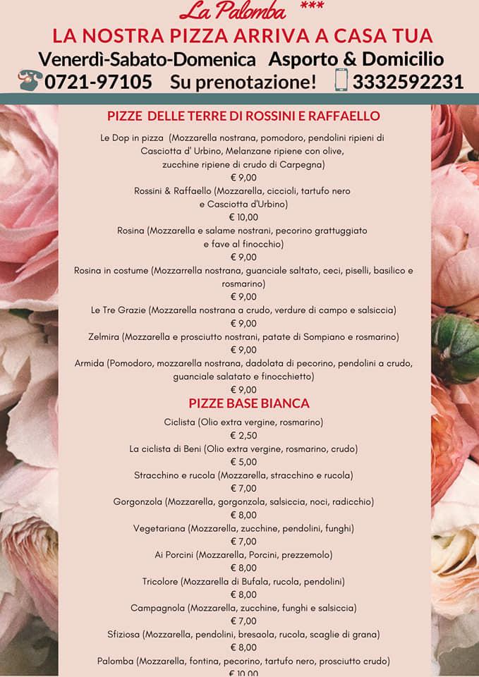 Menu at La Palomba restaurant, Mondavio
