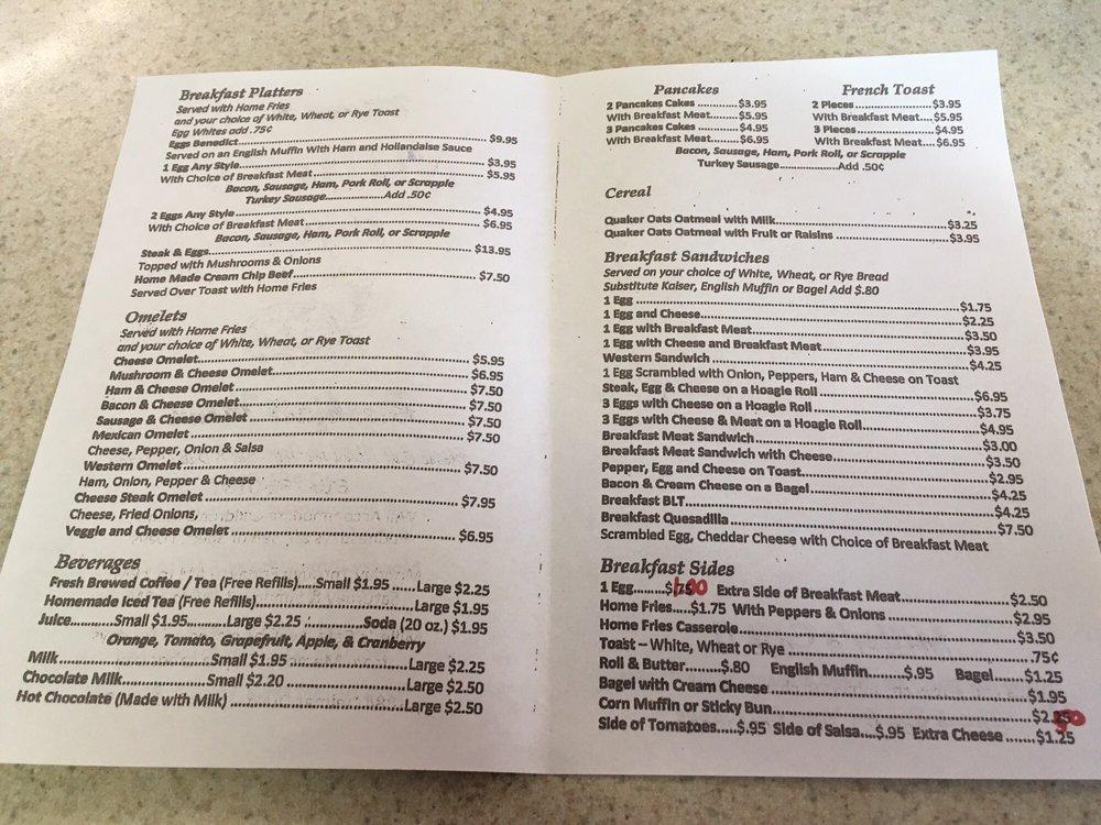 Menu at Miller's Cafe II, Folcroft