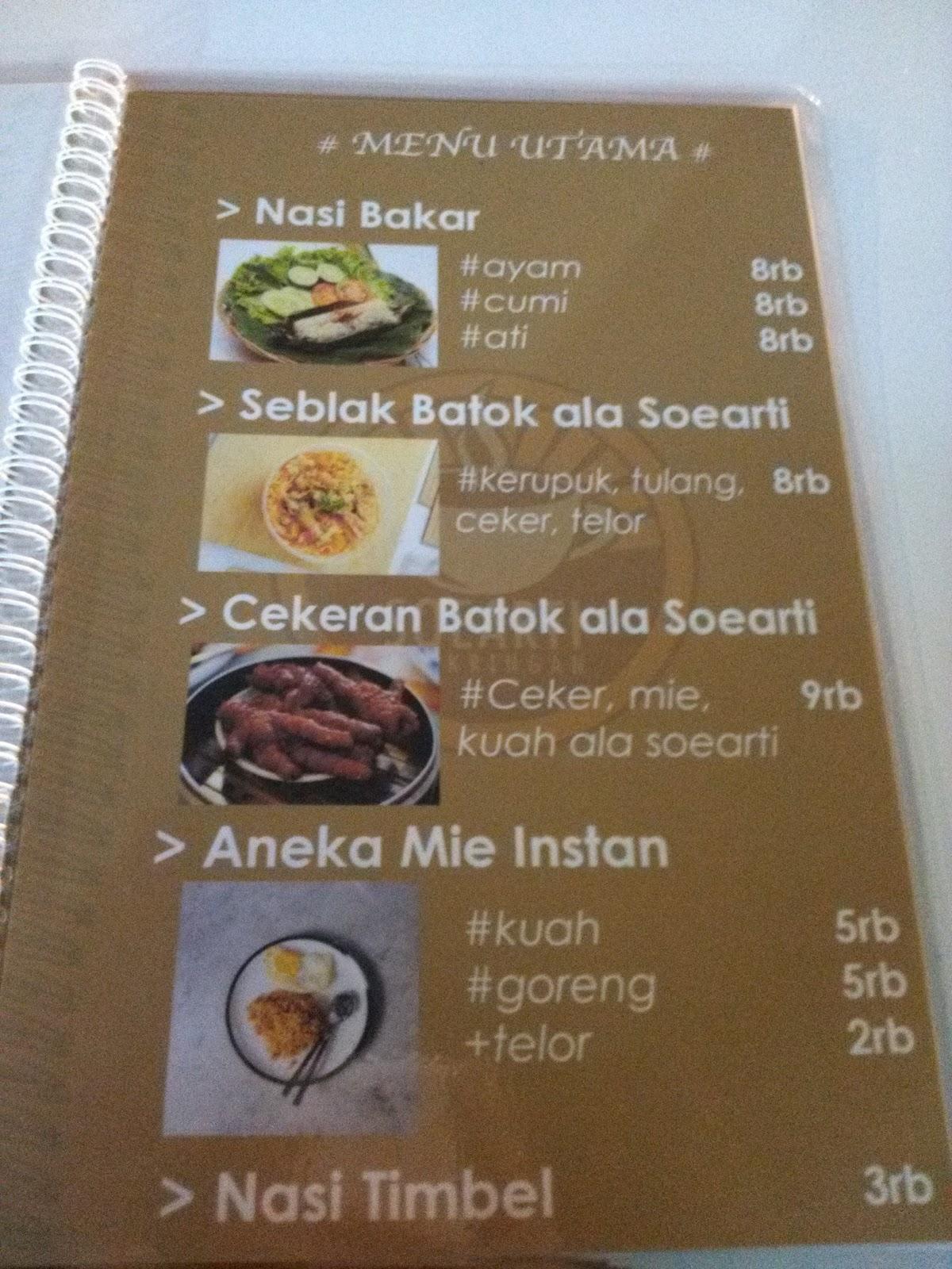 Menu at Angkringan Soearti restaurant, Ciamis