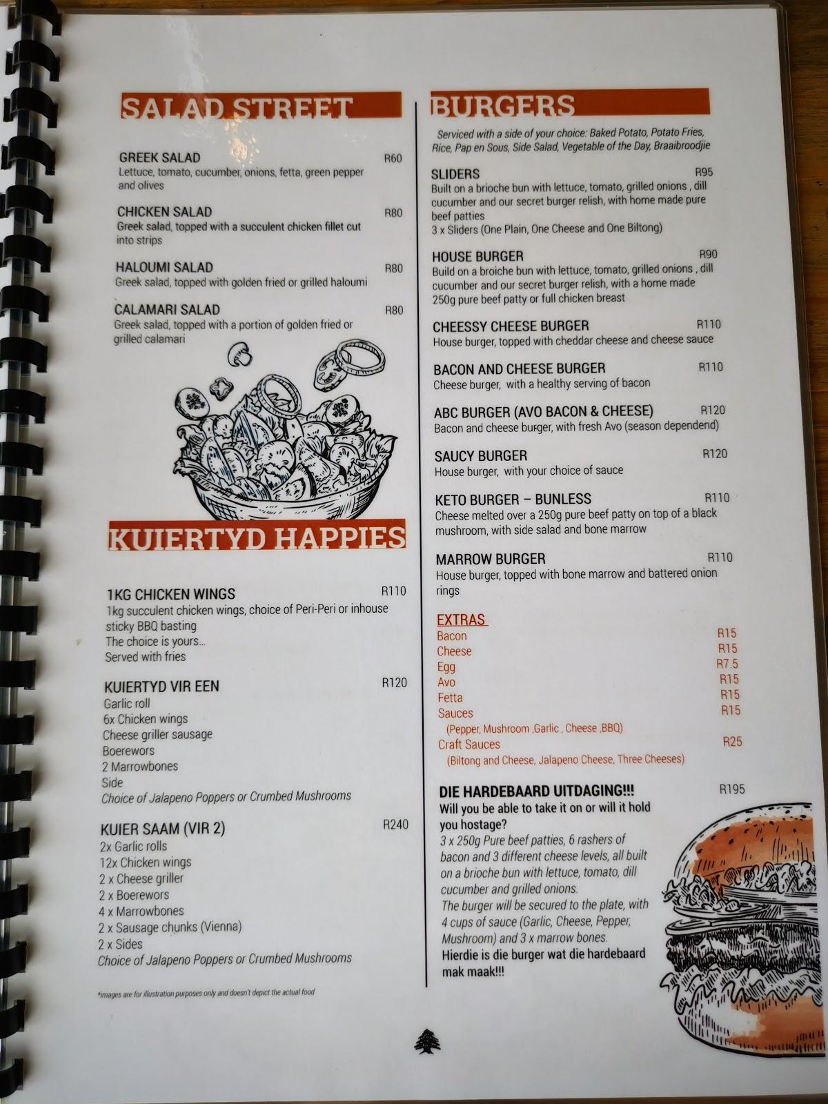 Menu at Boereplaas Pretoria restaurant, Centurion