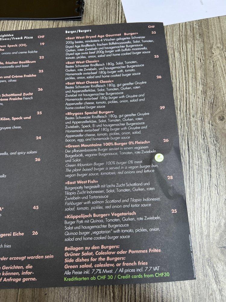 Menu da East West Hotel Basel, Basilea