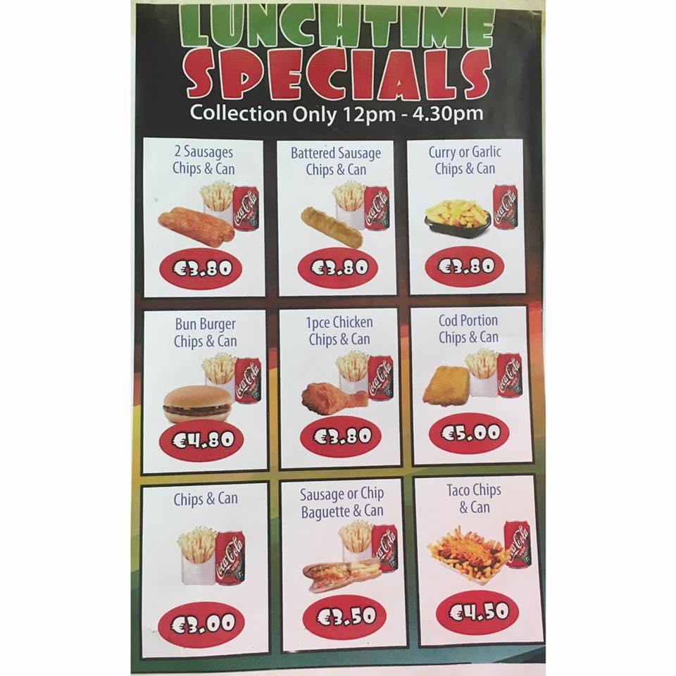Menu at Jokers fast food, Greystones, 2 Commercial Building