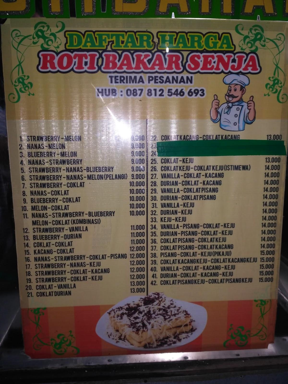 Carta del restaurante Roti Bakar Senja, Sukoharjo