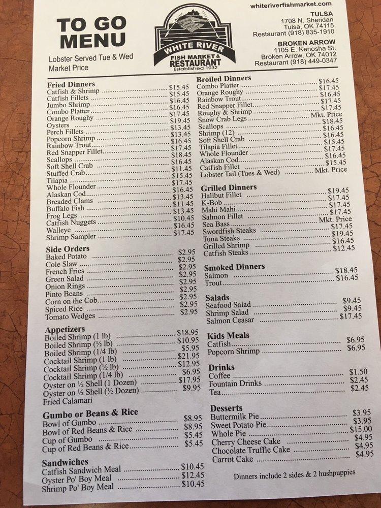 Menu at White River Fish Market restaurant, Tulsa, N Sheridan Rd