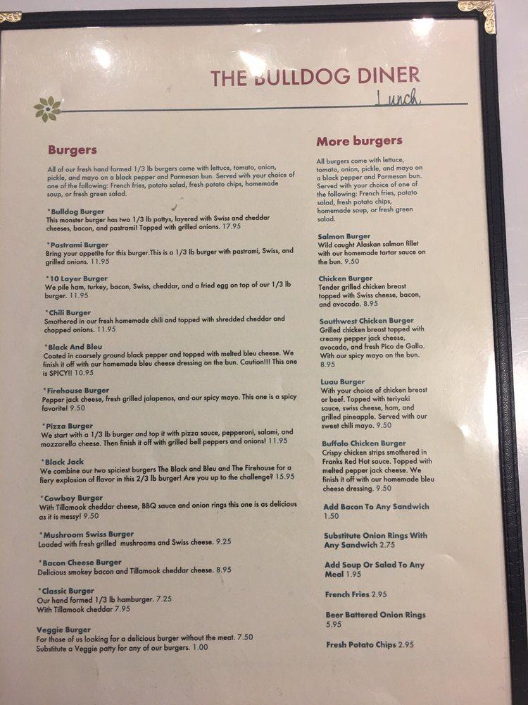 Menu at Bulldog Diner restaurant, Rufus